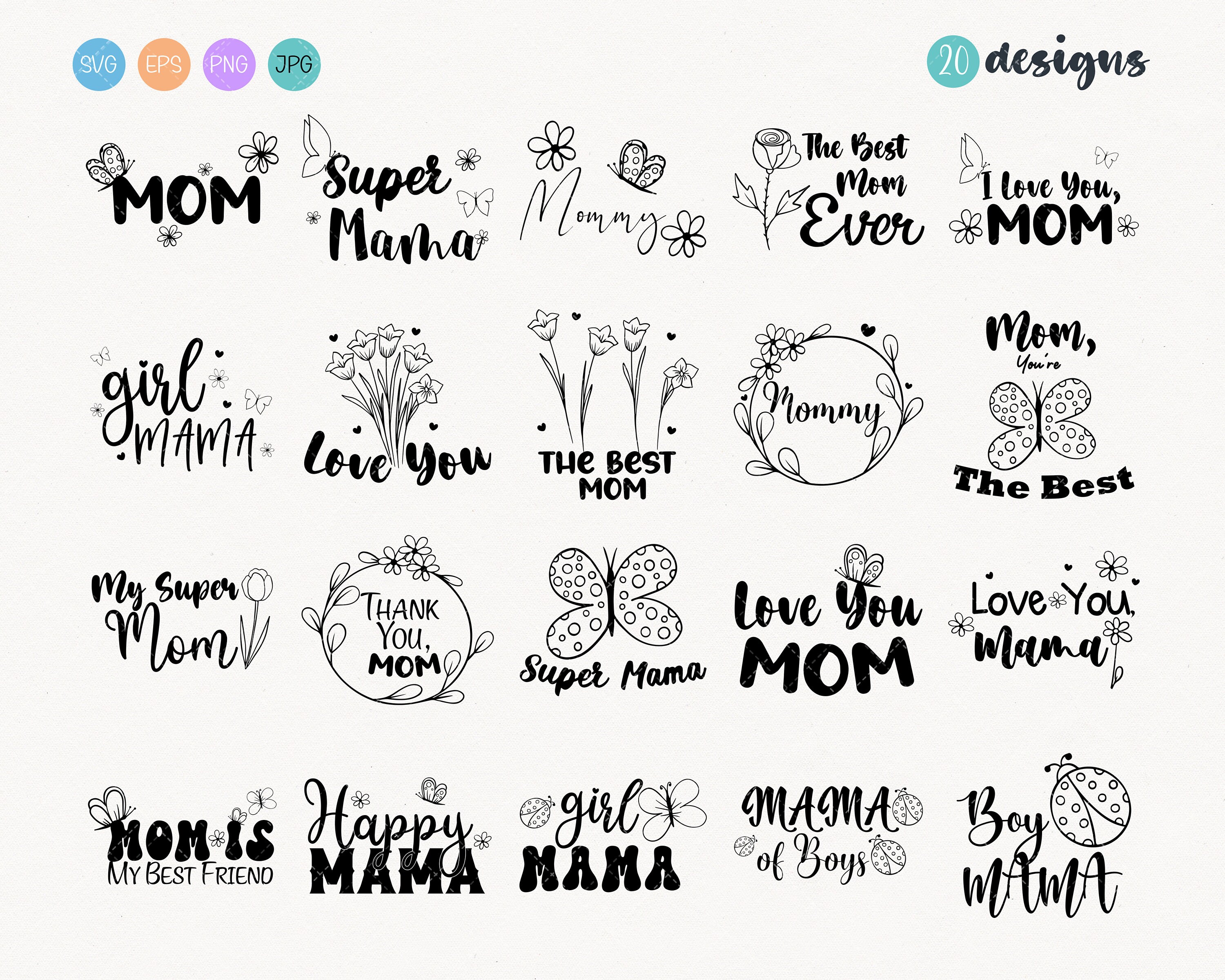 MAMA SVG, Mother's Day Svg, Line Art, Big Bundle, MOM Clipart, Mother's ...