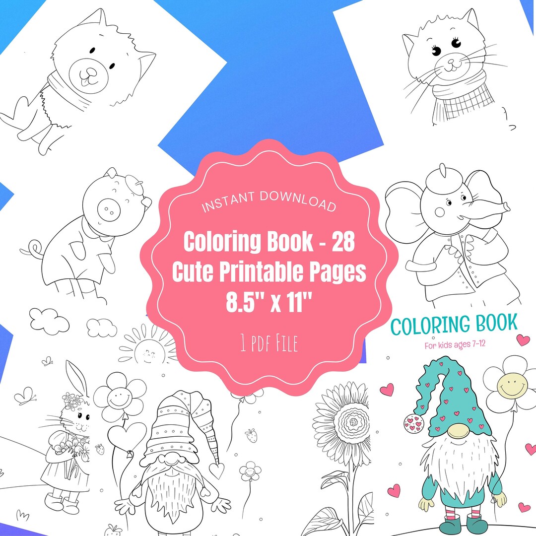Cute Coloring Book, PDF Coloring Pages for Adults and Kids, Children's ...