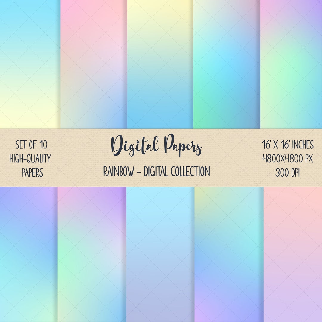 Rainbow Ombre Digital Paper Bundle: Mermaid Gradient (digital Download ...
