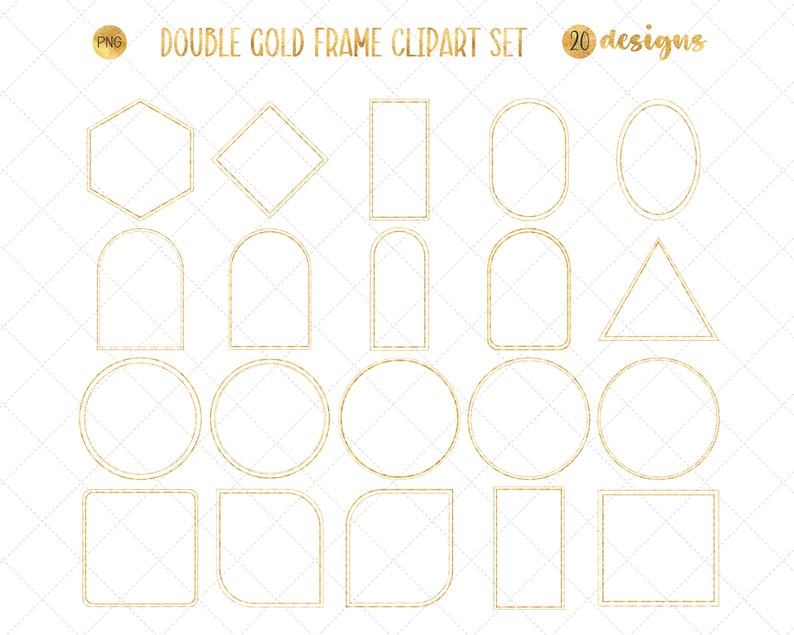 Double Gold Frame Clipart, Geometric Golden Clip Art, Gold Polygonal ...