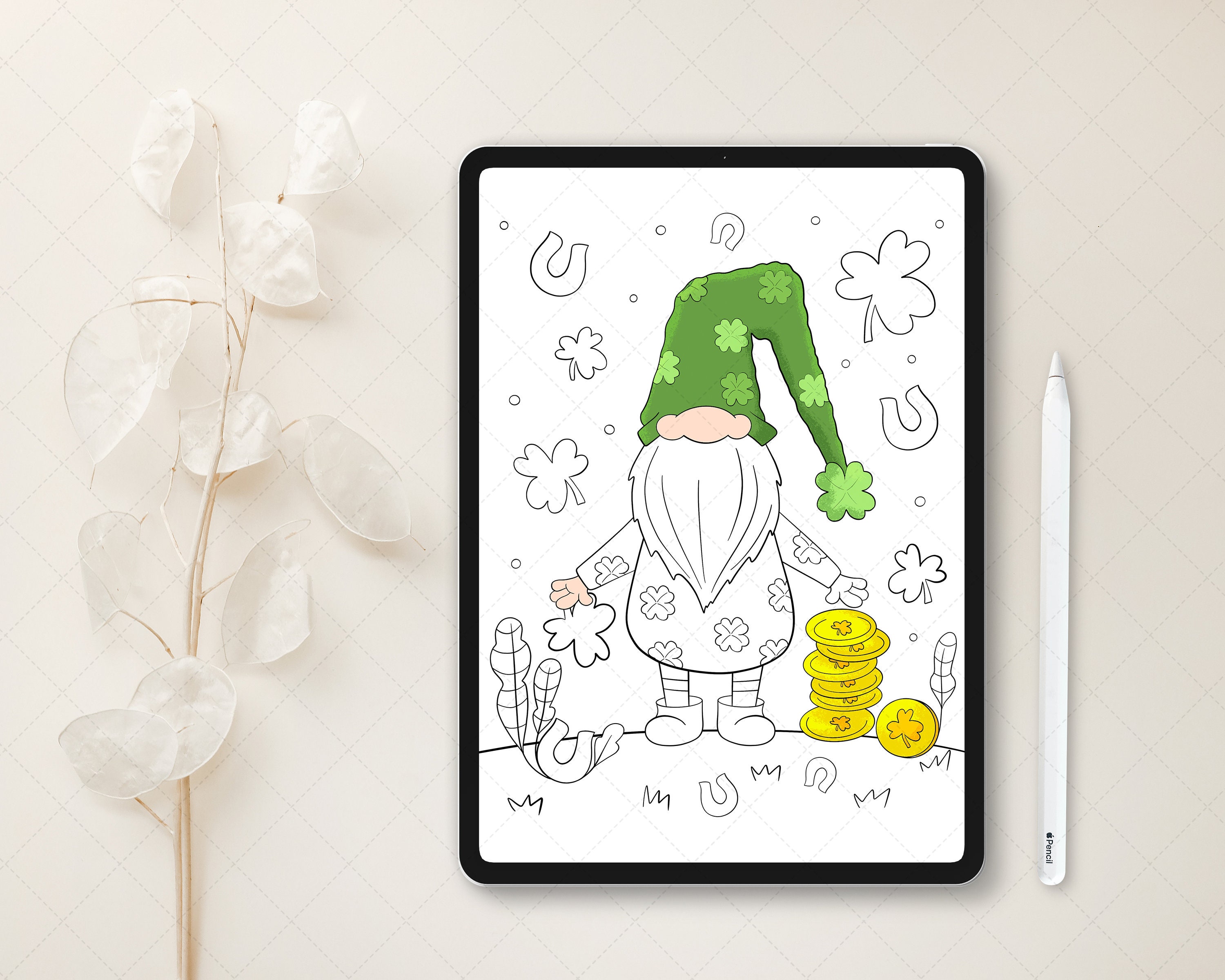 Cute Gnomes Coloring Pages, Procreate Coloring Pages, Patrick Day ...