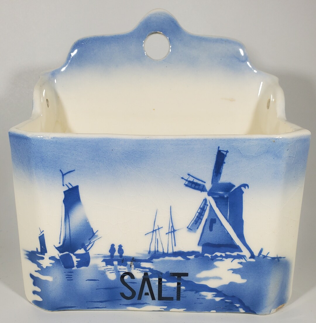 Vintage Flow Blue Salt Box Czechoslovakian Antique Wall Pocket ...