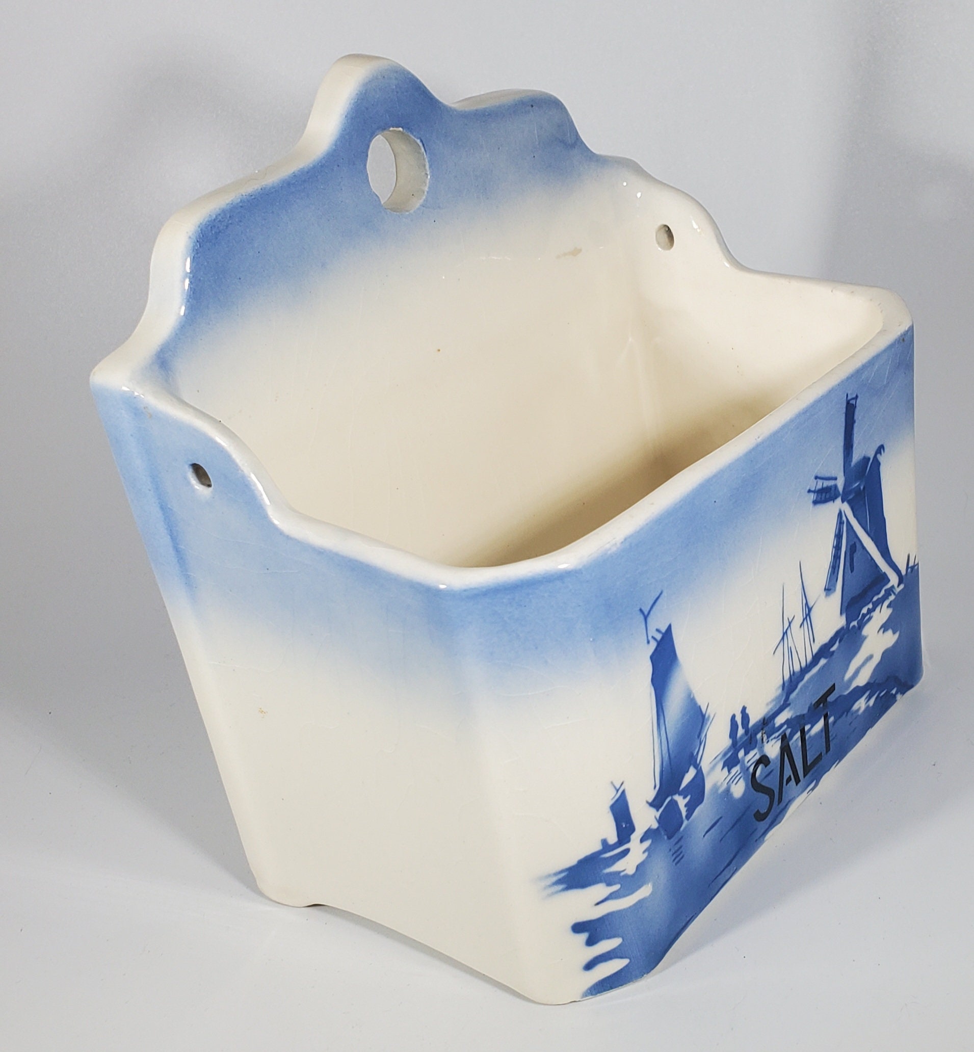 Vintage Flow Blue Salt Box Czechoslovakian Antique Wall Pocket ...