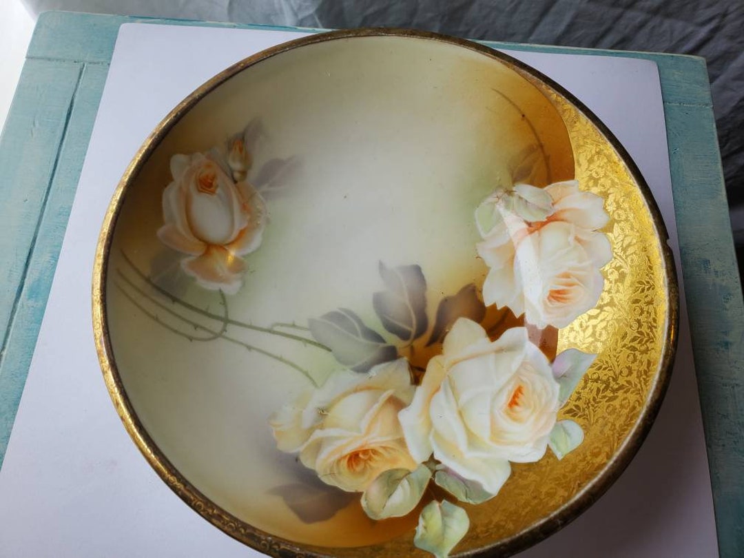 Antique Ornately Painted Rose Dish W/gold Trim Reinhold Schlegelmilch ...
