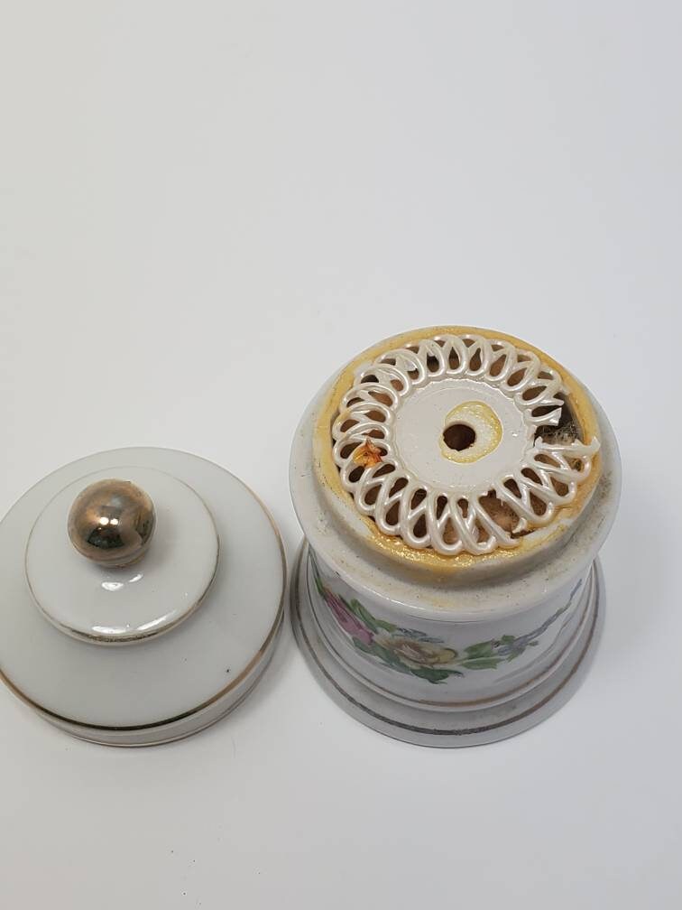 Antique Dusting Powder Porcelain Jar With Powder and Powder Poof ...