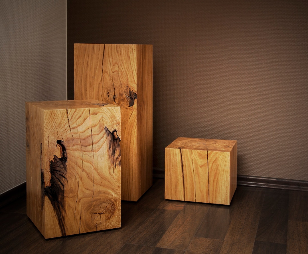 Wooden Cube Design Side Table Wood Decor Unique Gift Handmade Home ...