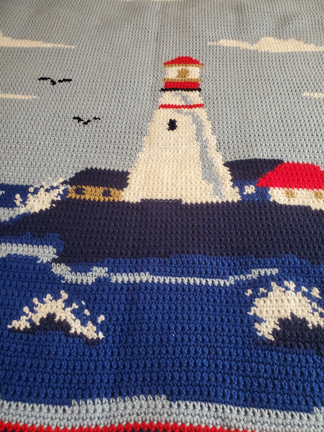 Adult/kids Lighthouse Afghan/blanket, Crochet Adult/kids Afghan, Makes ...