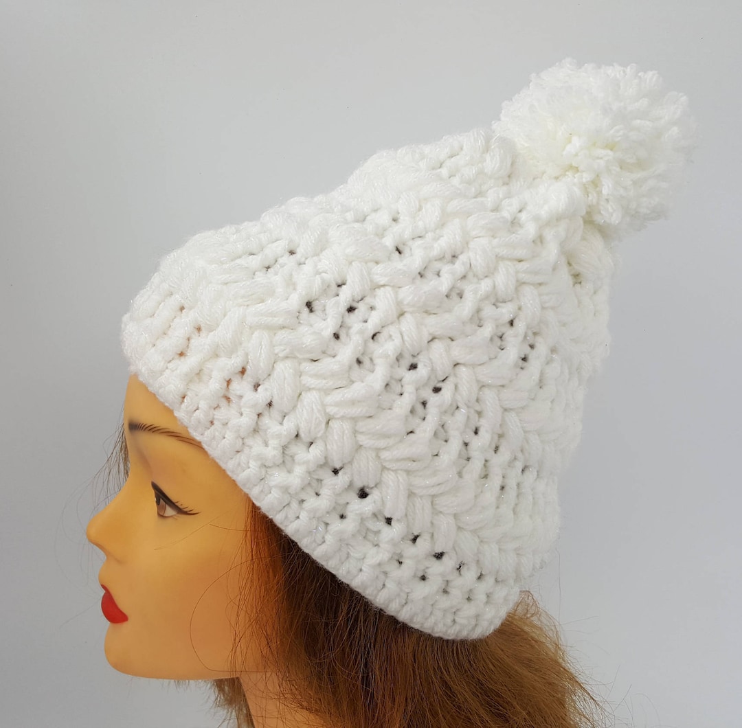 White Hat Women, White Knit Hat,white Hand-knit Hat,handmade Knit Hat ...