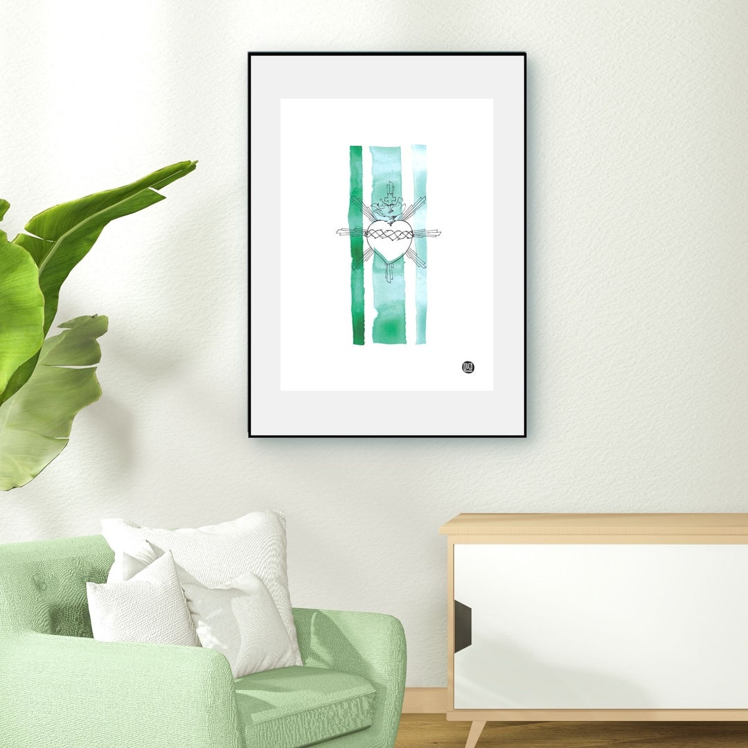 Sacred Heart Alchemy Symbol Italy Tuscany Italian Line Art Repro Print ...