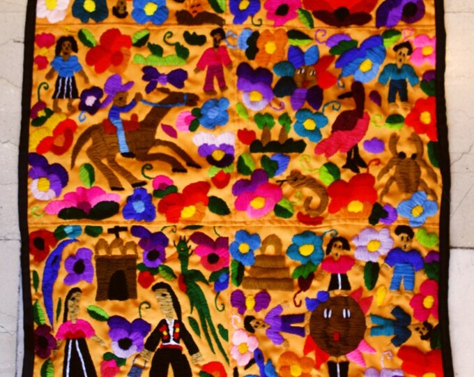 Handmade Guatemalan Figure Embroidery, Hand Embroidered Quilt, Latin ...