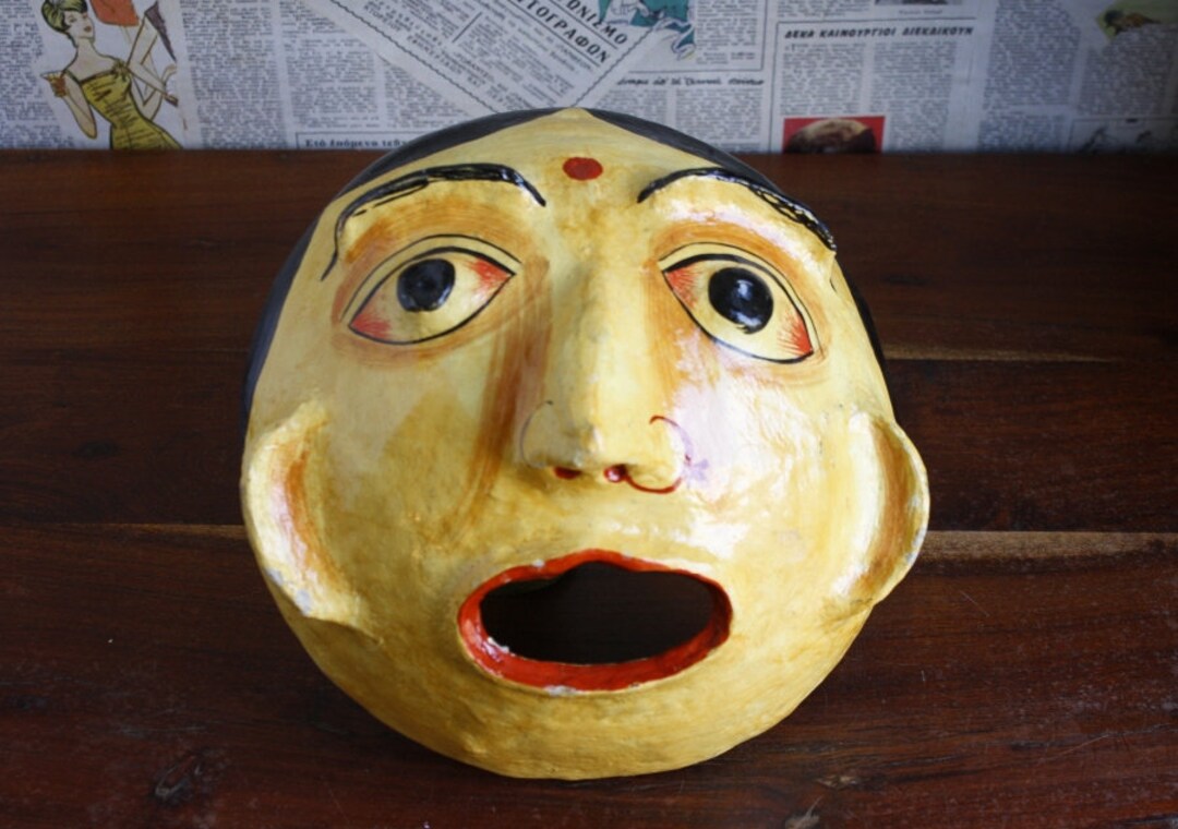 Old Paper Mache India Mask Vintage India Face Mask Indian - Etsy
