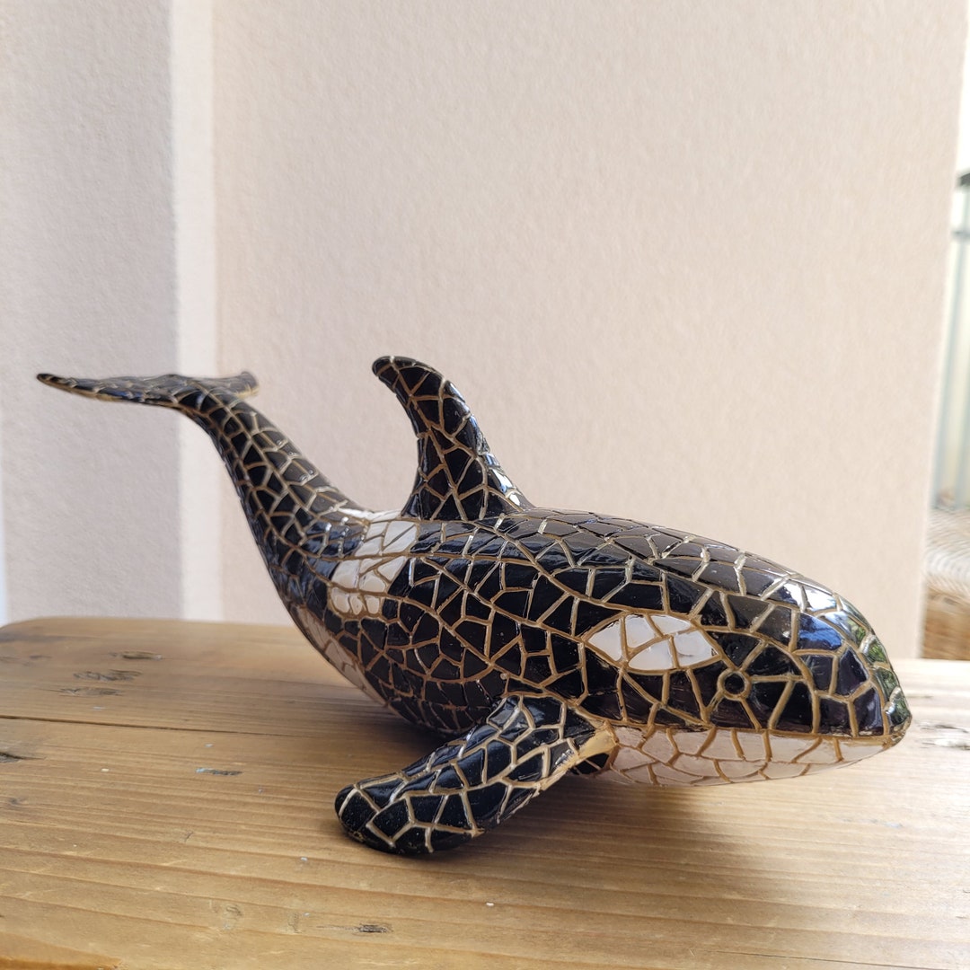 Orca Whale Figurine, Sea Creature, Mosaic Art, Mosaic Style, Black and ...