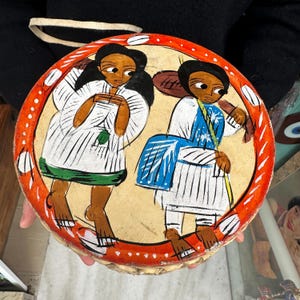 Vintage Ethiopian Leather Drum, Coptic, Hand Painted Drum, African Art ...