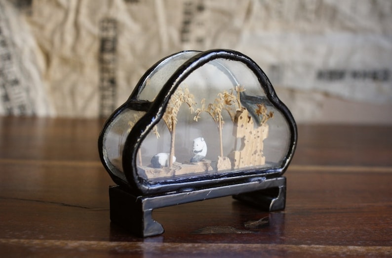 Mini Vintage Cork Diorama , Panda Bamboo Forest Diorama, Japanese Cork ...
