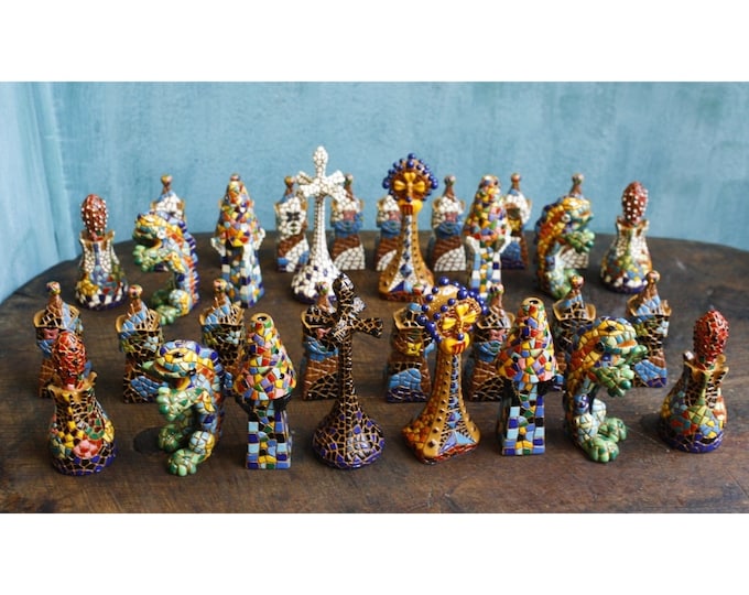 Mosaic Chess Pieces, Barcelona Mosaic Chess, Antoni Gaudi Chess Pieces ...