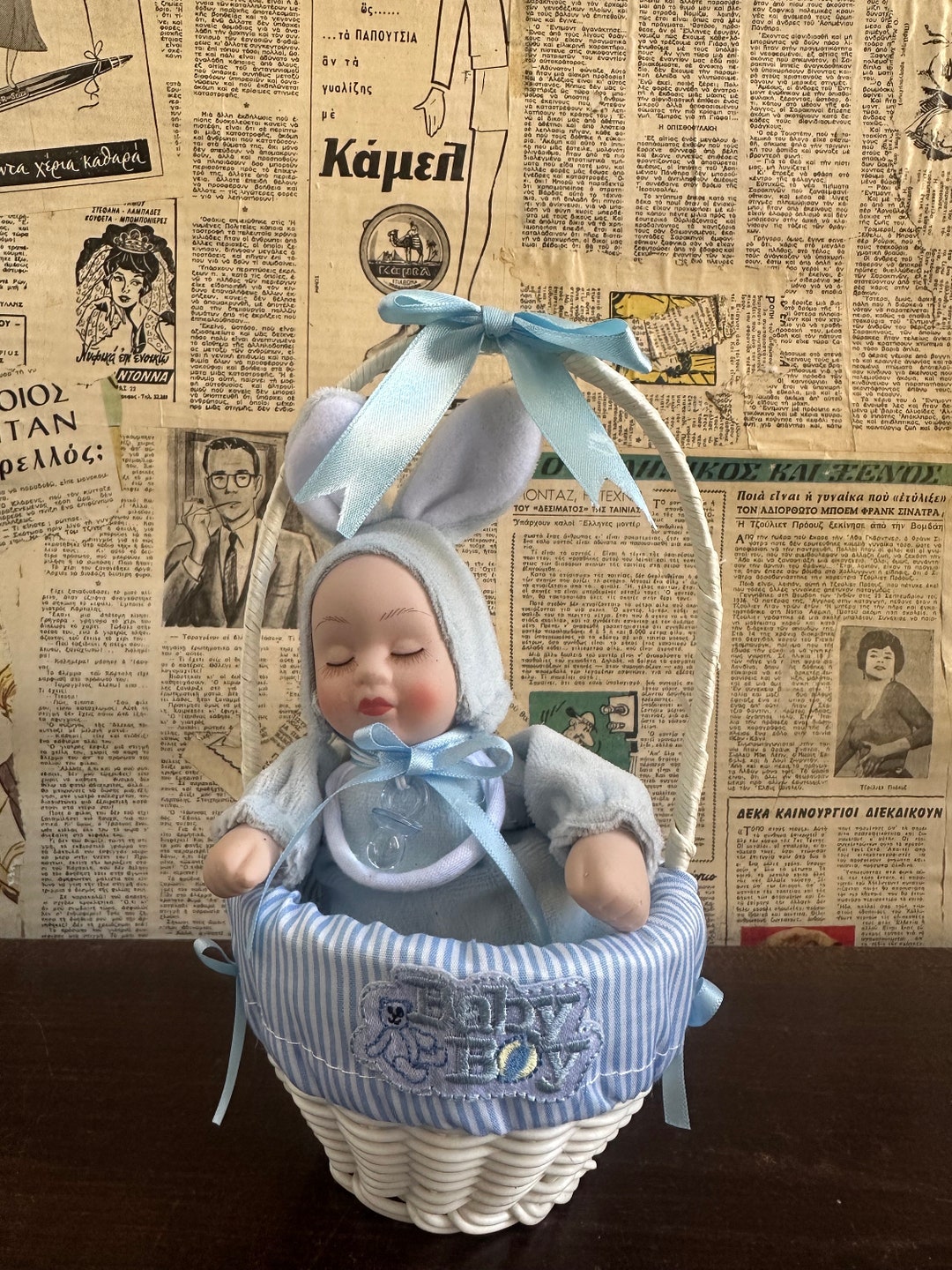 Baby Boy Music Box, Wind up Baby Boy Music Box, Baby Boy in Basket ...