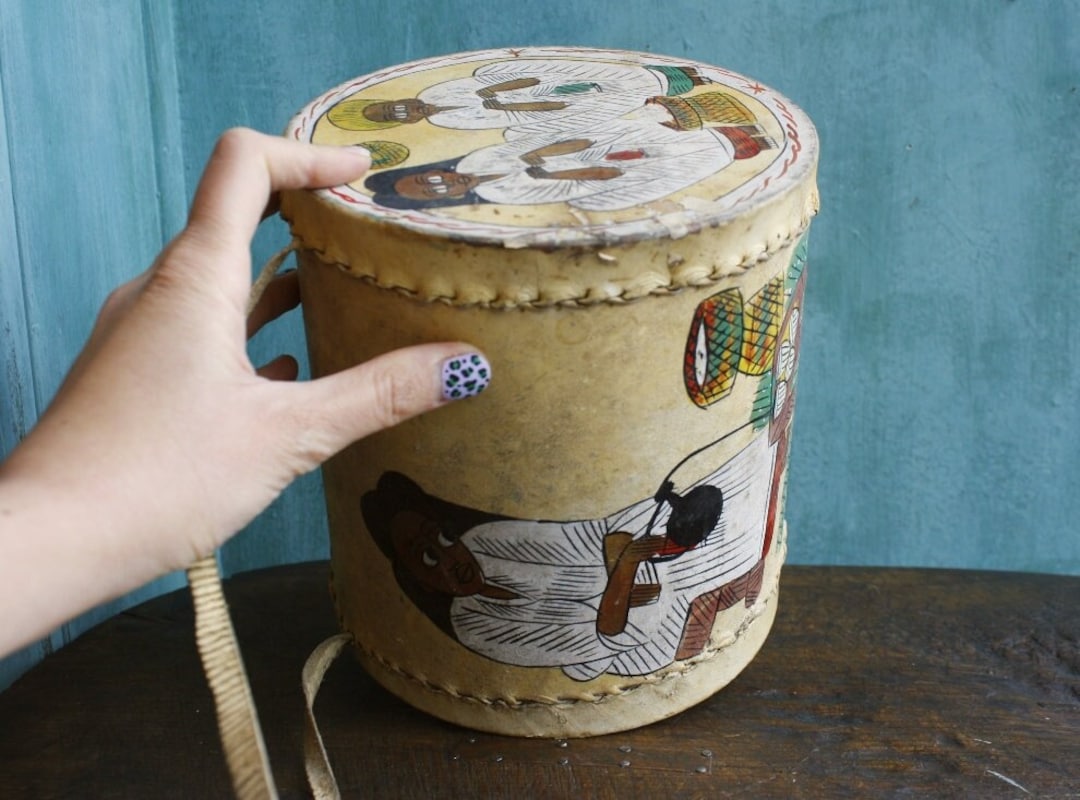 Vintage Ethiopian Leather Drum, Coptic, Hand Painted Drum, African Art ...