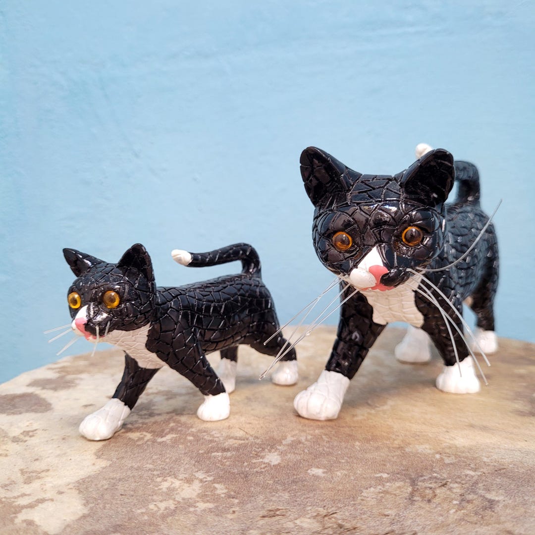 Mosaic Black and White Cat, Cat Miniature, Gato Figurine,mosaic Animals ...