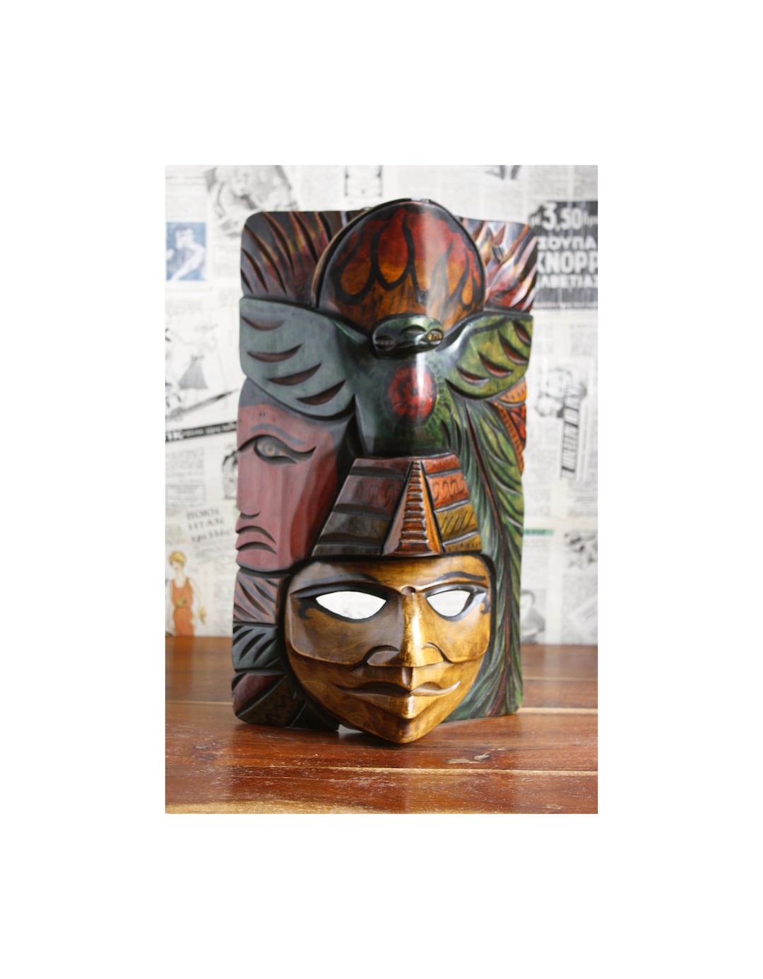 Big Hand-carved Wooden Mask, Tribal Mayan Mask,latin American Wooden ...