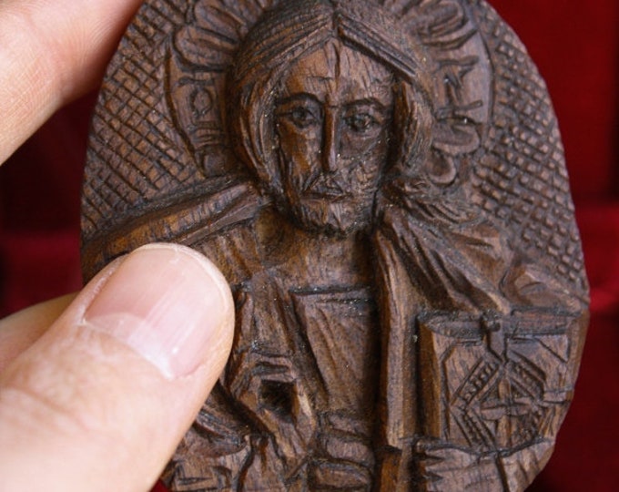 Wood Carved Jesus Icon, Vintage Hand Carved Jesus Christ Miniature ...