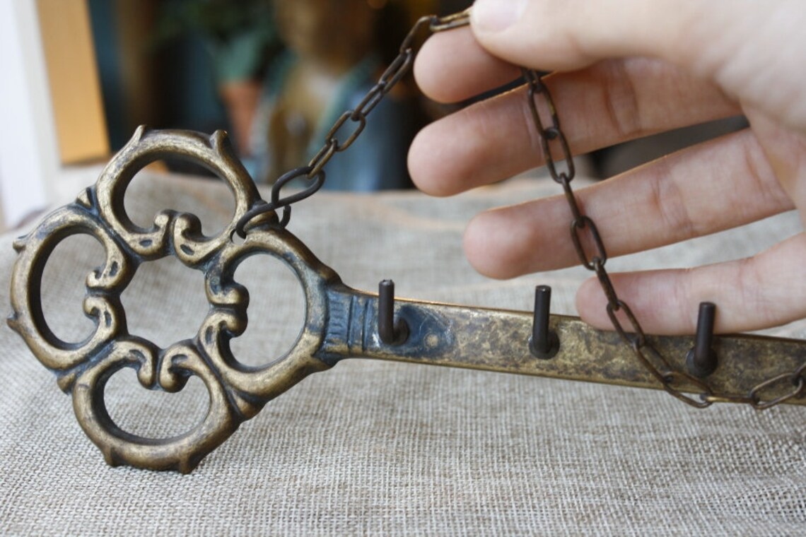Key Shape Key Holder Brass 4 Hooks Key Holder Brass Wall | Etsy
