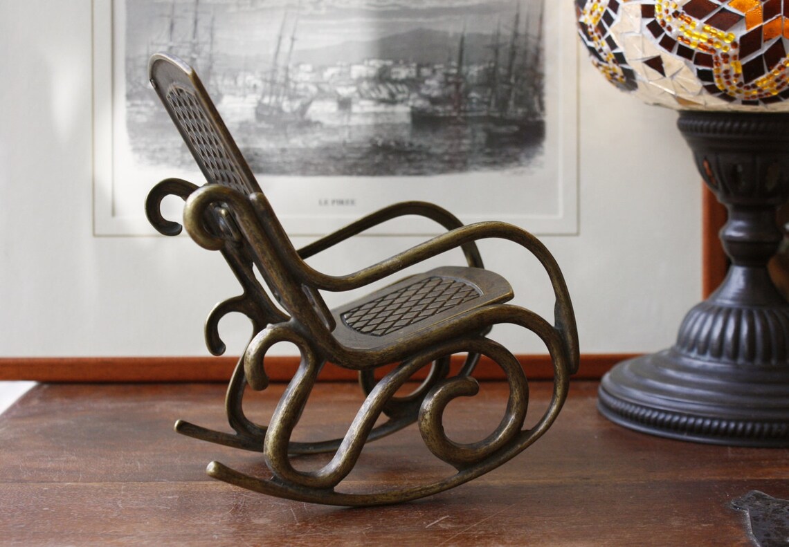 Beautiful Brass Rocking Chair Figurine, Bronze Rocking Chair Sculpture ...