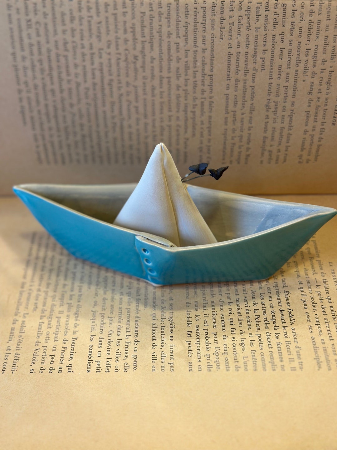 Handmade Ceramic Ship, Boat Figurine, Origami Boat, Wooden Sloop, Ship ...