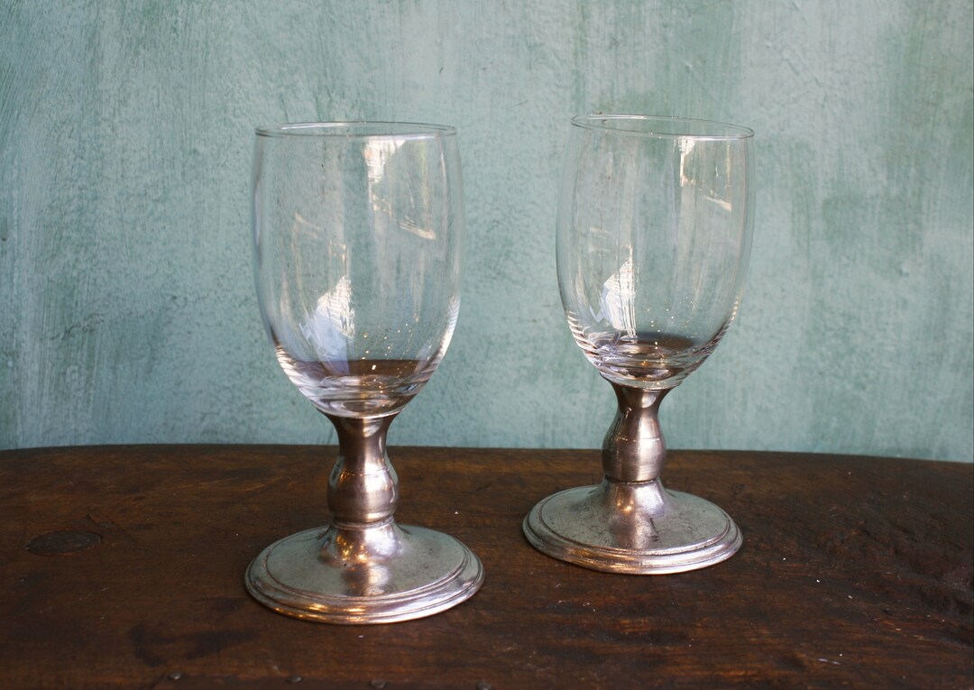 Set of 2 Pewter Stemmed Glasses, 95% Pewter Stamp, Vintage Wine Glasses ...