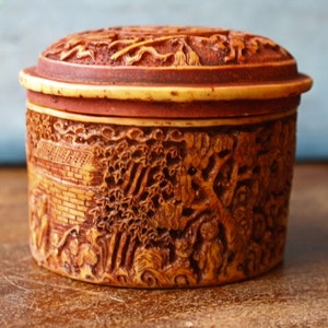 Vintage Chinese Carved Round Box, Carved Lacquer Box, Cinnabar Resin ...