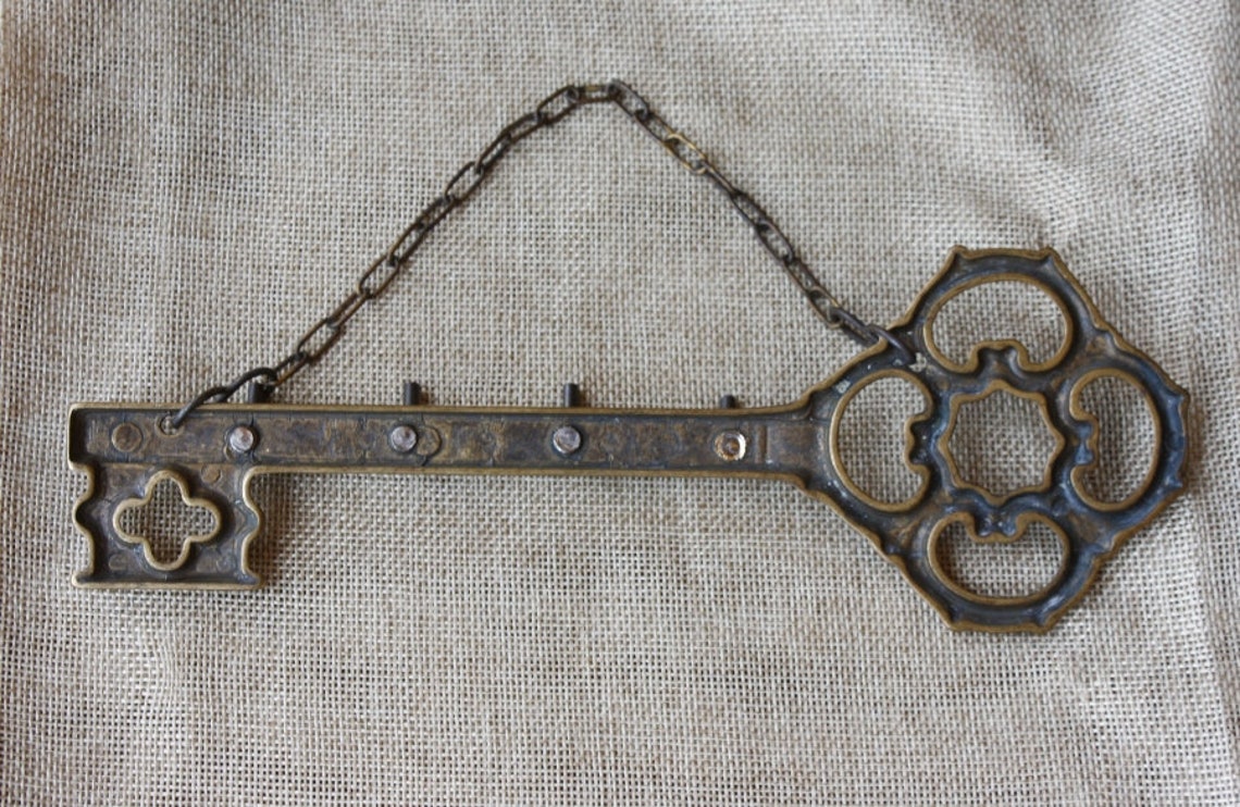 Key Shape Key Holder Brass 4 Hooks Key Holder Brass Wall | Etsy