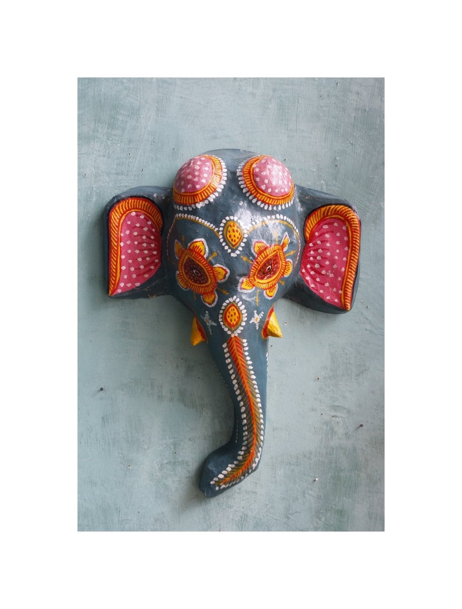 Paper Mache Elephant Mask Crafted Indian Elephant Traditional Mask
