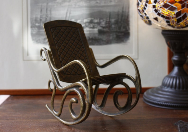 Beautiful Brass Rocking Chair Figurine, Bronze Rocking Chair Sculpture ...