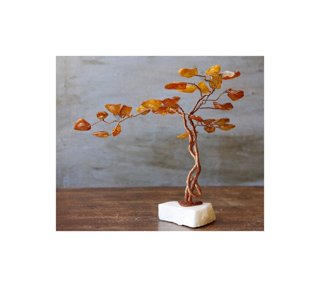Handmade Vintage Amber Tree of Life, Copper Wire Core, White Stone Base ...