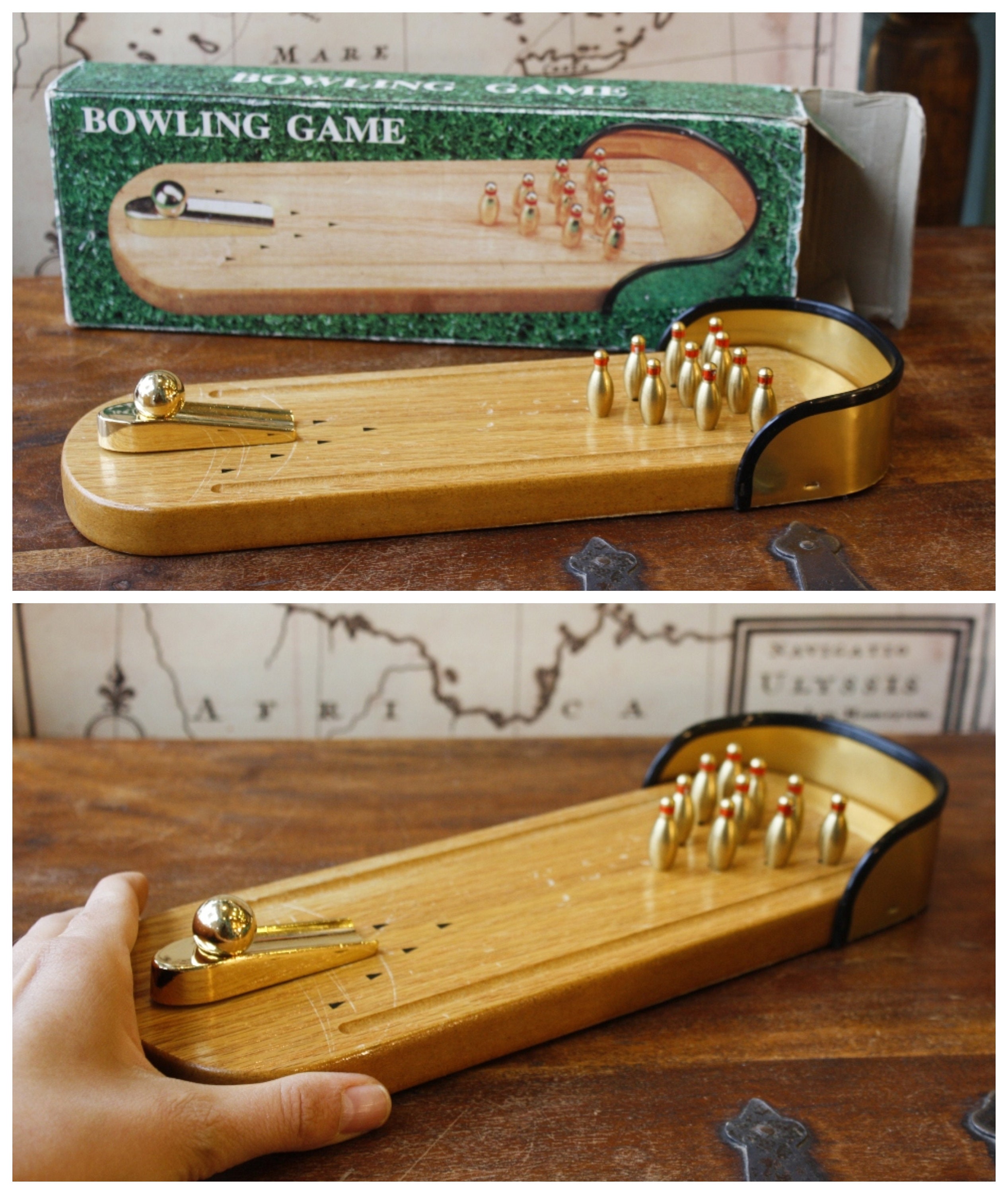 Vintage Miniature Bowling Set Made of Wood and Bronze | Etsy