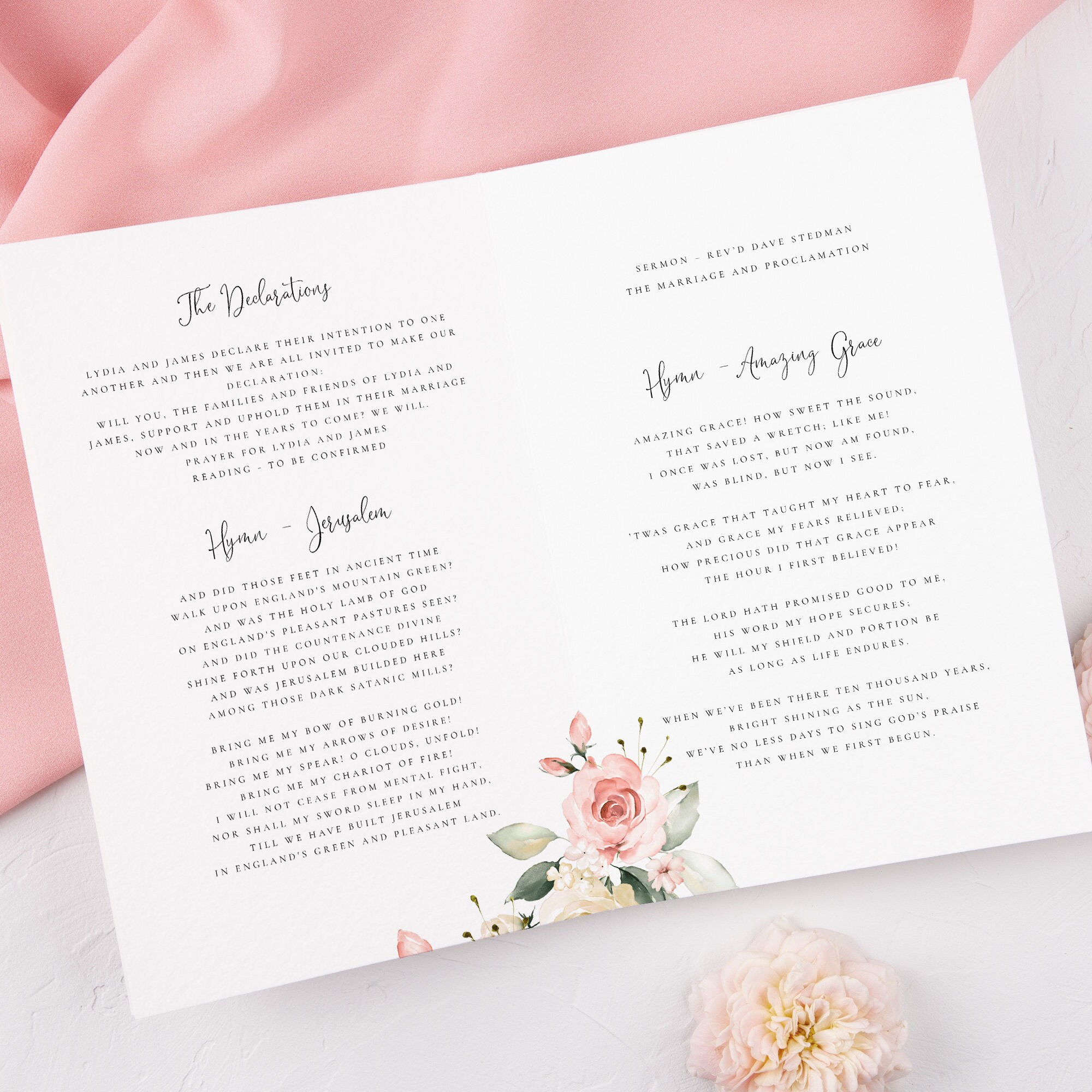 Church Order of Service Booklet With Watercolor Light Pink | Etsy