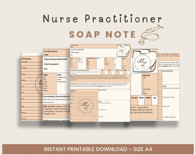 Fillable SOAP NOTE PDF for Nurse Practitioner Students - Etsy