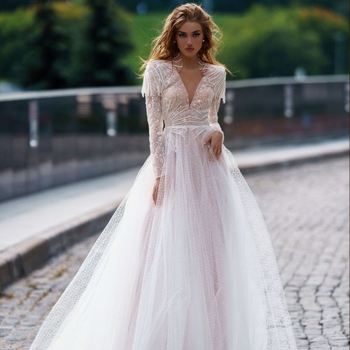 A-line V-neck Wedding Dress VESNA | Etsy