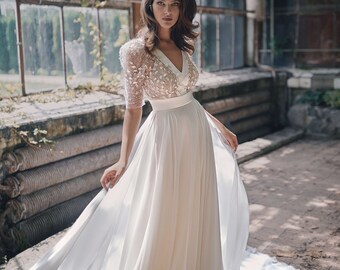 A-line V-neck Wedding Dress VESNA | Etsy