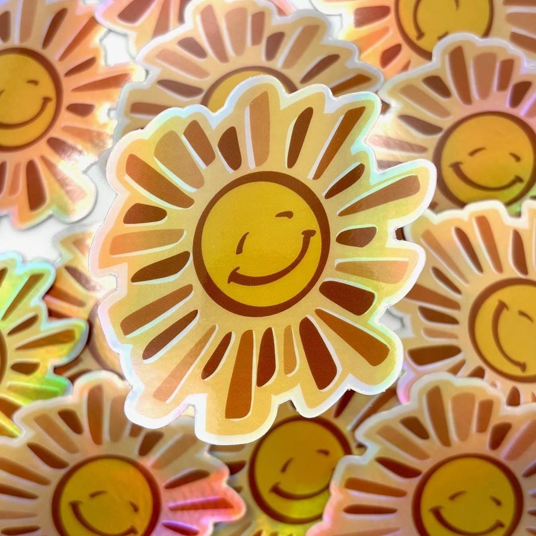 Happy Face Sticker | Holographic Sticker - Etsy