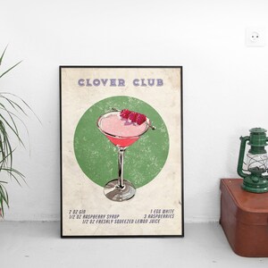 Clover Club Printable Vintage Style Poster, Retro Style Cocktail Wall ...