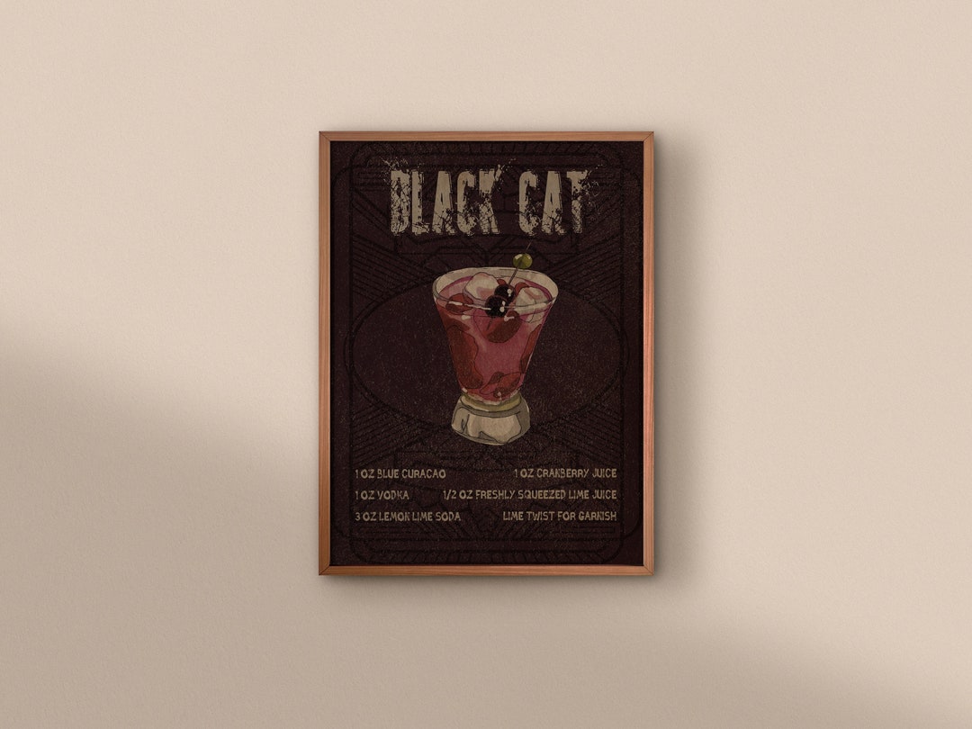 Black Cat Cocktail Recipe Wall Art, Printable Horror Cocktail Poster ...