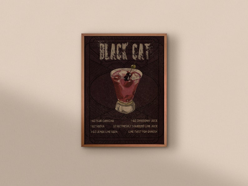 Black Cat Cocktail Recipe Wall Art, Printable Horror Cocktail Poster ...