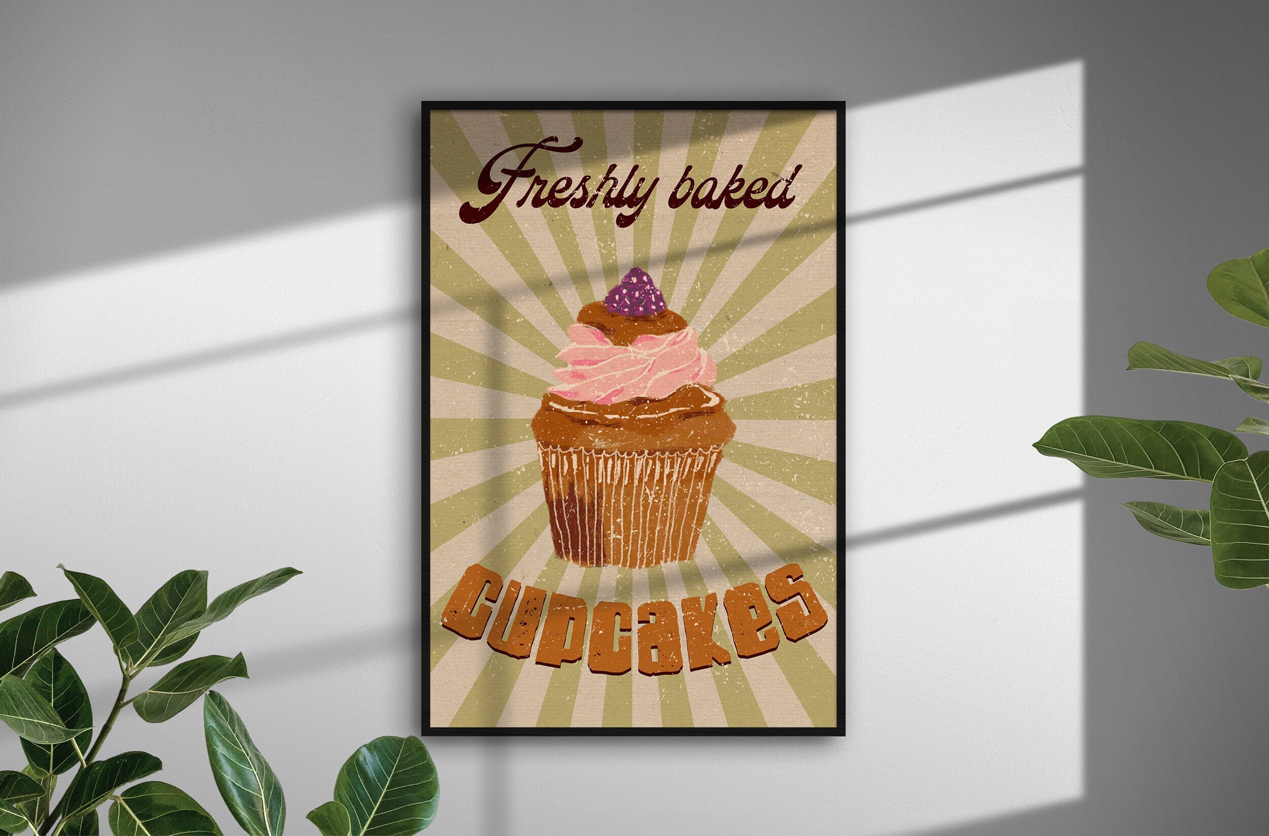 Printable Cupcake Poster Retro Style Cupcake Wall Art - Etsy