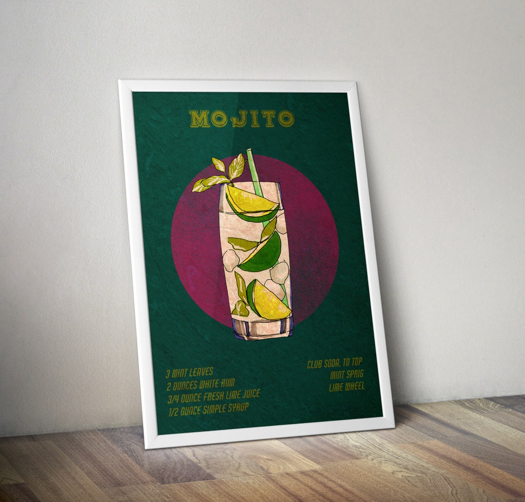 Mojito Cocktail Recipe Print, Printable Vintage Cocktail Poster, Mojito ...