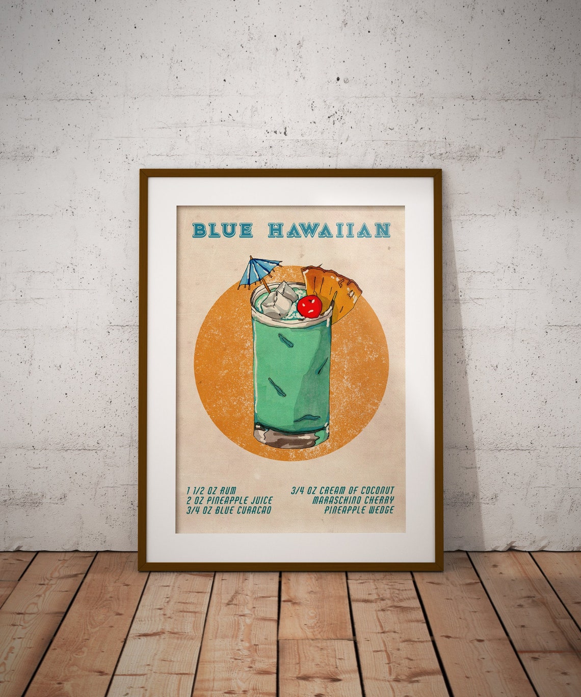 Blue Hawaiian Printable Vintage Style Poster, Cocktail Recipe Digital ...