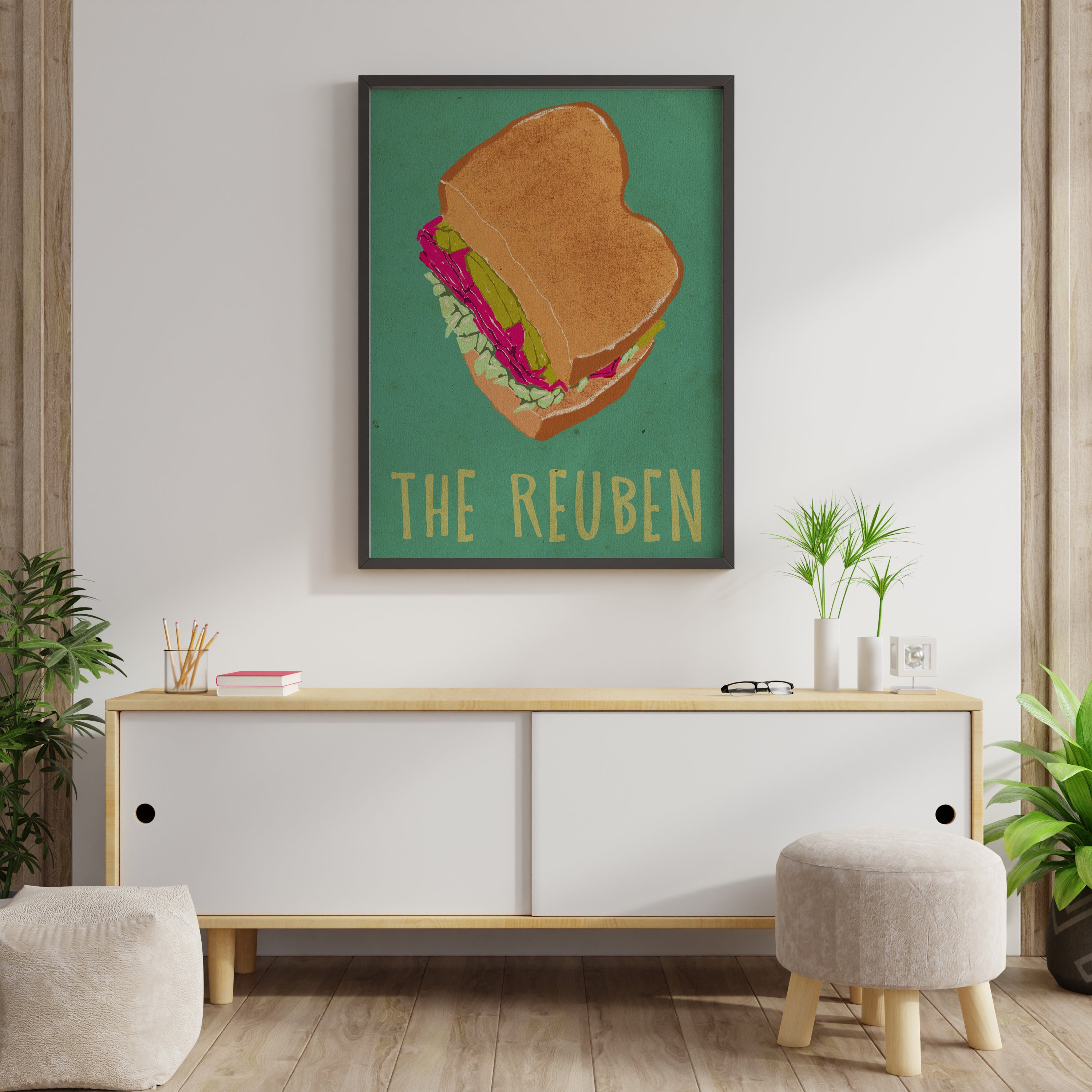 The Reuben Sandwich Poster, Printable Vintage Sandwich Wall Art, Mid ...