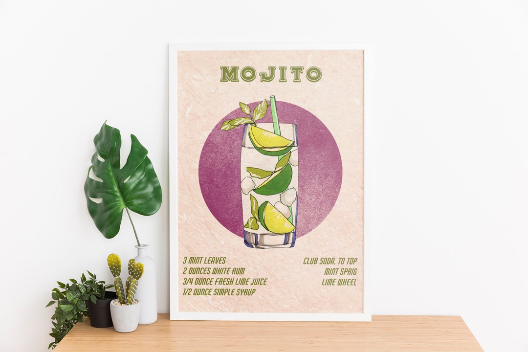 Mojito Cocktail Printable Vintage Style Poster Summer - Etsy