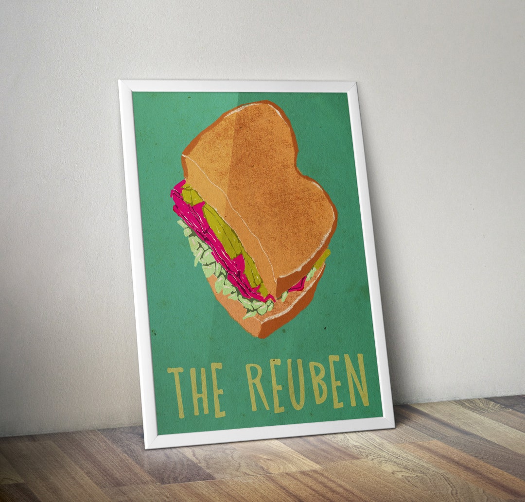 The Reuben Sandwich Poster, Printable Vintage Sandwich Wall Art, Mid ...