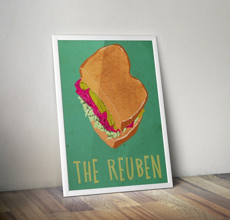 The Reuben Sandwich Poster, Printable Vintage Sandwich Wall Art, Mid ...
