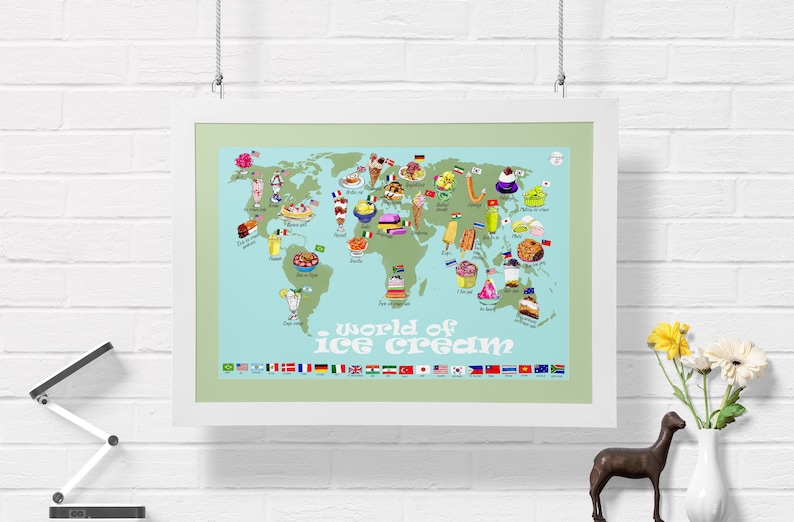 Ice Cream World Map Printable Poster, Icecream Illustrated Map for Kids ...
